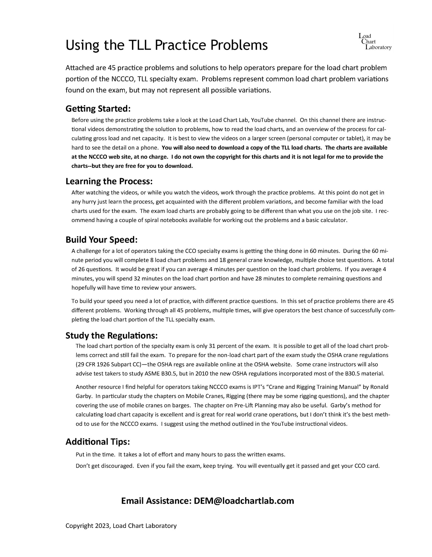 TLL Practice Problems – Load Chart Laboratory